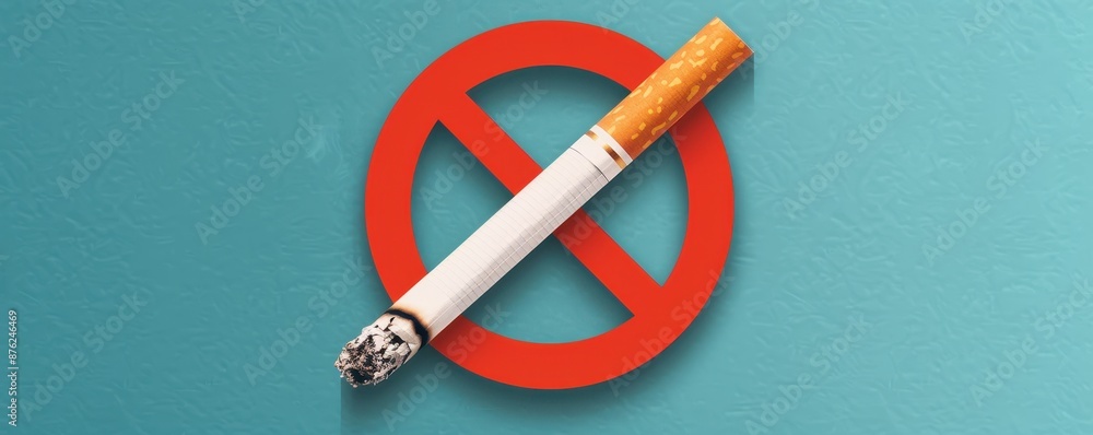 Stop smoking symbol with a crossed-out cigarette on a blue background ...