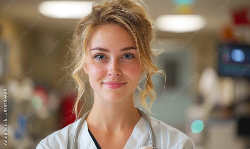 Smiling Nurse in Hospital Room Putting on Gloves, Ready for Patient ...