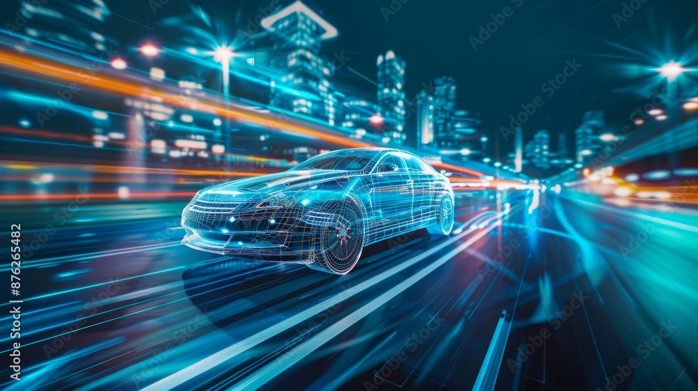 Transparent car holograms speeding along a digitally enhanced road ...