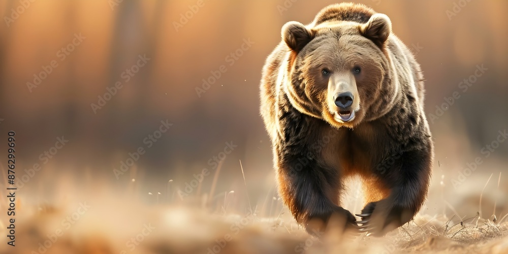 Wild grizzly bear aggressively roaring in Kamchatka Forest running ...