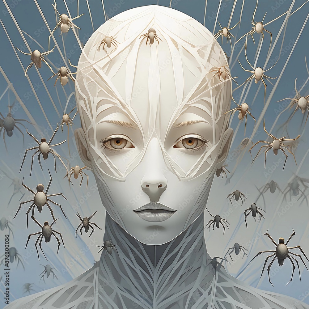 female spider queen, lord of the spiders, spider woman, surrounded by ...