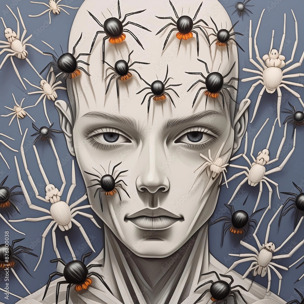 female spider queen, lord of the spiders, spider woman, surrounded by ...