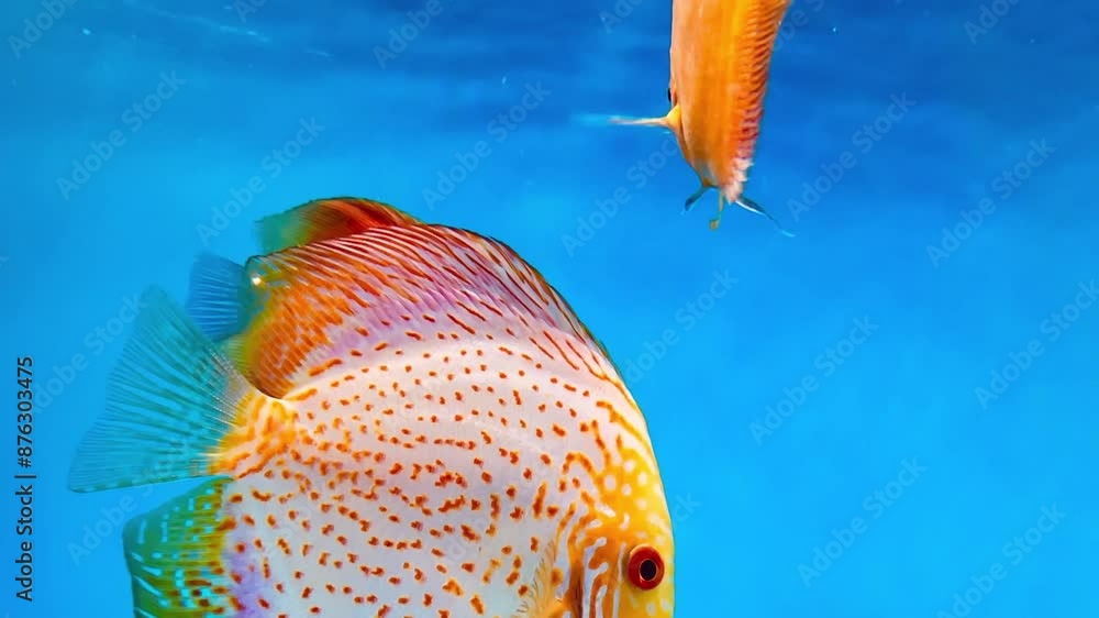 4K This clip features brightly colored discus fish swimming in an ...