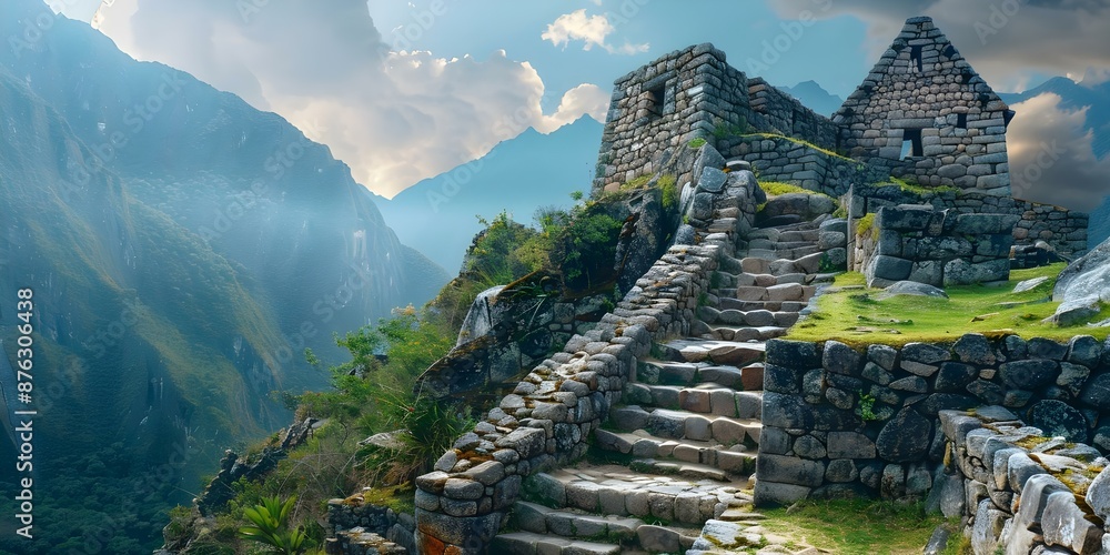Daytime in ancient Inca ruins of Machu Picchu Peru. Concept Travel ...
