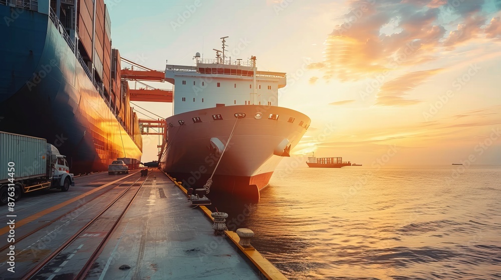 A close-up of a vehicle carrier vessel loading cars for global shipping ...
