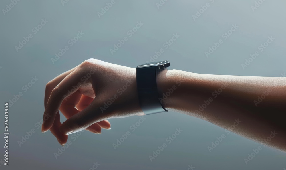 close-up of arm with smartwatch on wrist in soft lighting and ...