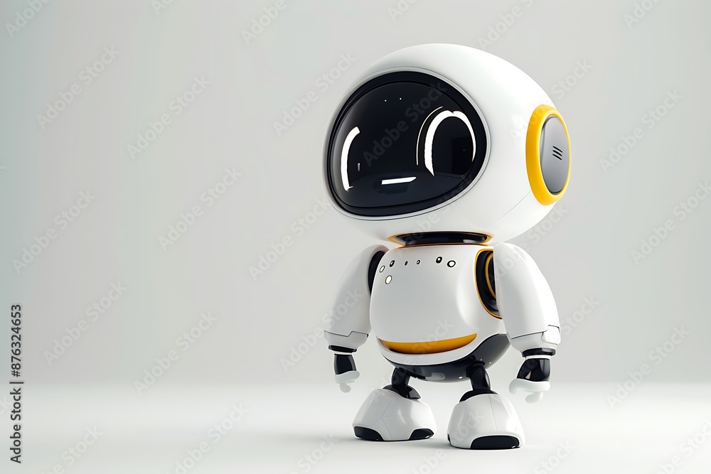 Develop an AI artwork of a chic, smiling robot toy with a contemporary ...