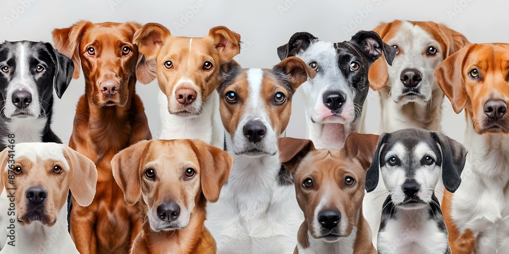 Watercolor portraits of 21 dog breeds on a white background, arranged ...