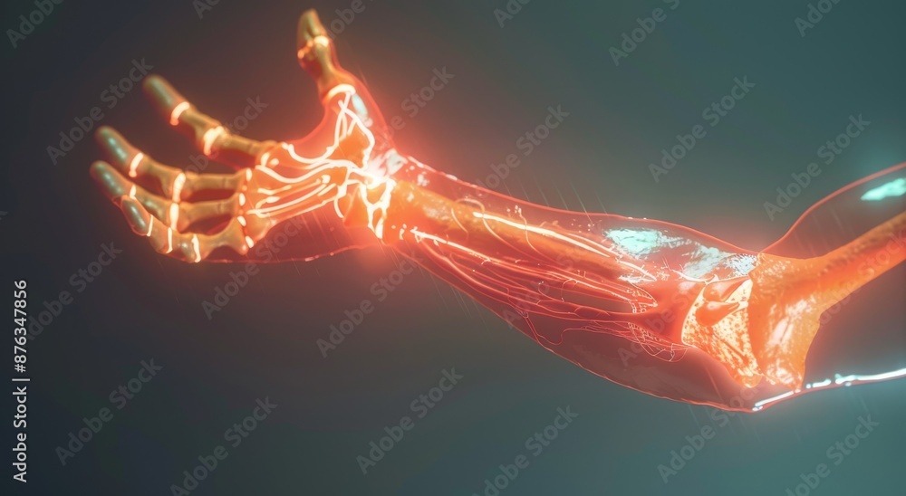 Human arm X-ray illustration showing detailed skeletal and muscular ...