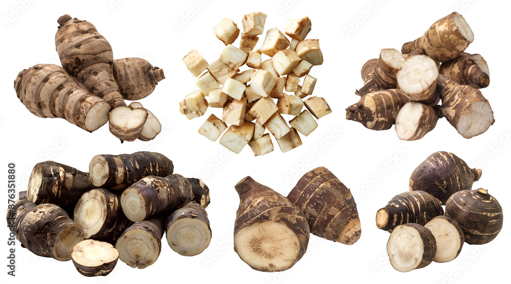 Taro eddo dasheen root vegetable, many angles and view side top front ...