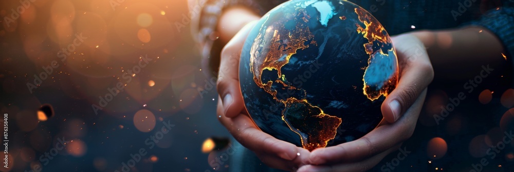 World Humanitarian Day. Horizontal banner. Planet earth in the human ...