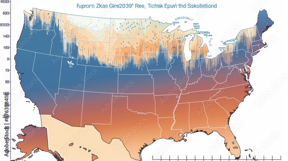 A map of the United States showing the average temperature for each ...