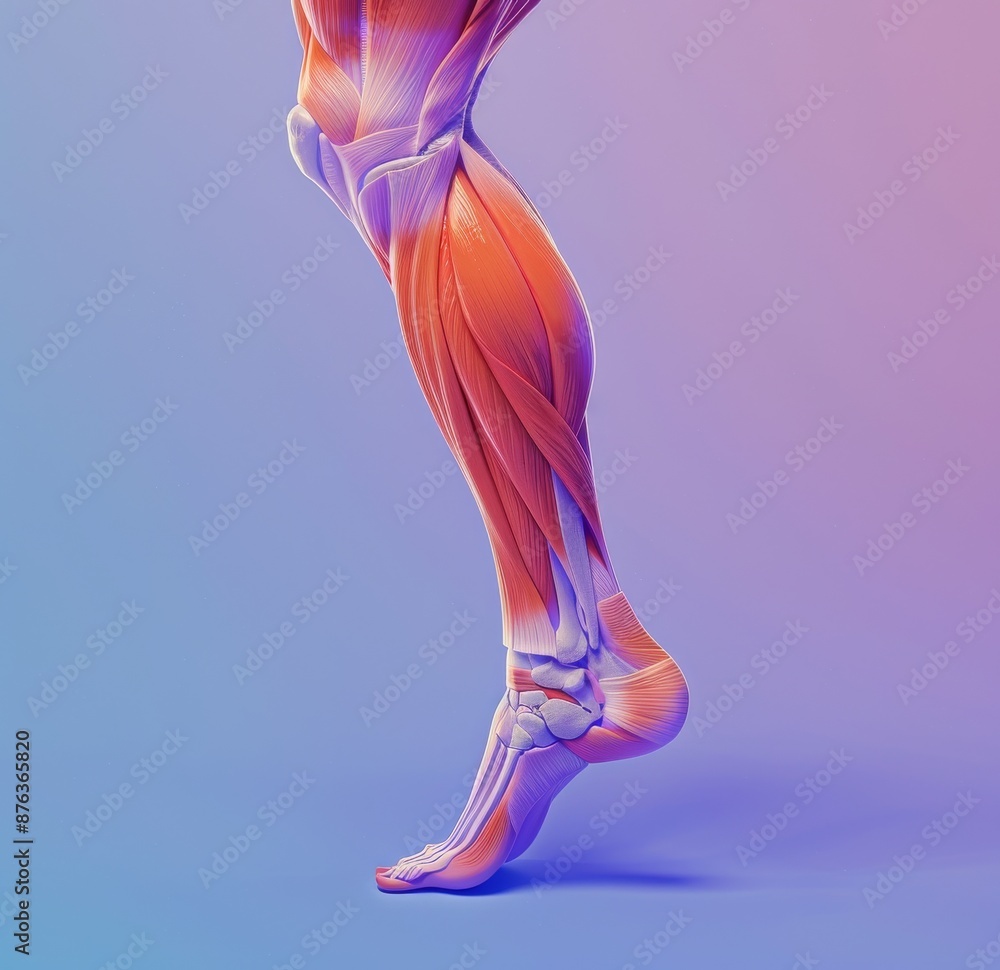Realistic illustration of lower leg muscles and bones on vibrant ...