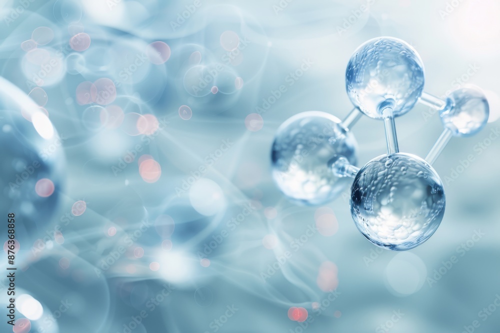 A close-up of a water molecule with two hydrogen atoms orbiting a ...