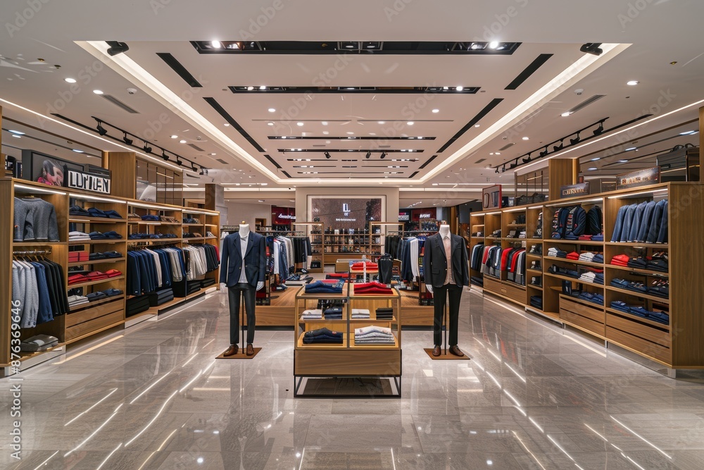 Luxury men s store interior with modern design, high ceilings, and ...