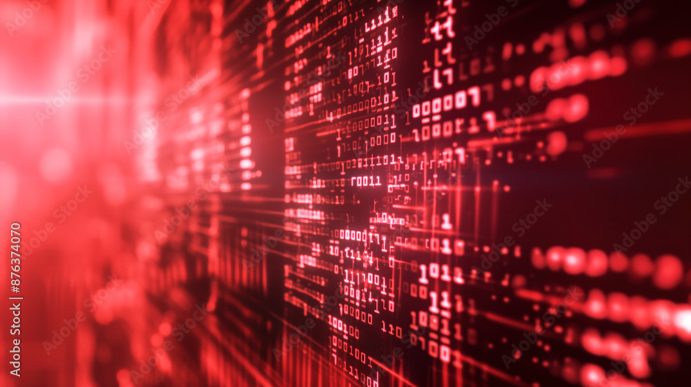 Abstract digital code background. Abstract background featuring red digital code with binary ...