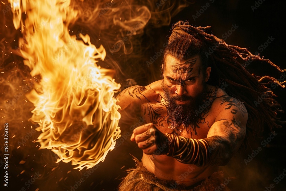 AI generated illustration of a fierce man with tribal tattoos and ...