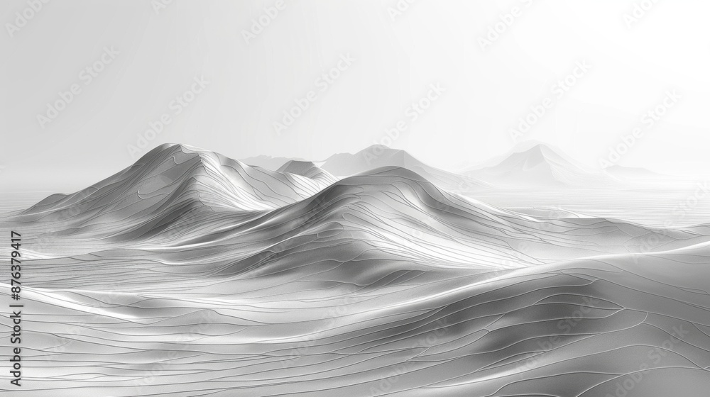 Simple pencil drawing of minimalist view of rolling desert dunes with ...