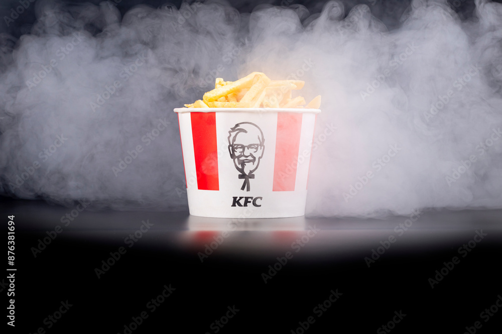 Minsk, Belarus, July 05, 2024: black background, smoke, steam, night ...