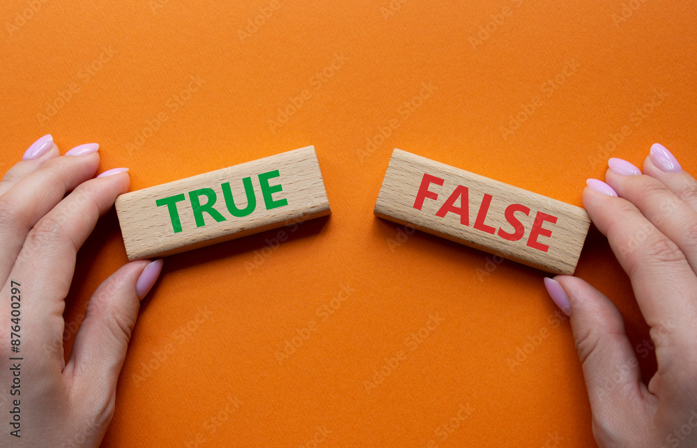 True or False symbol. Concept word True or False on wooden blocks ...