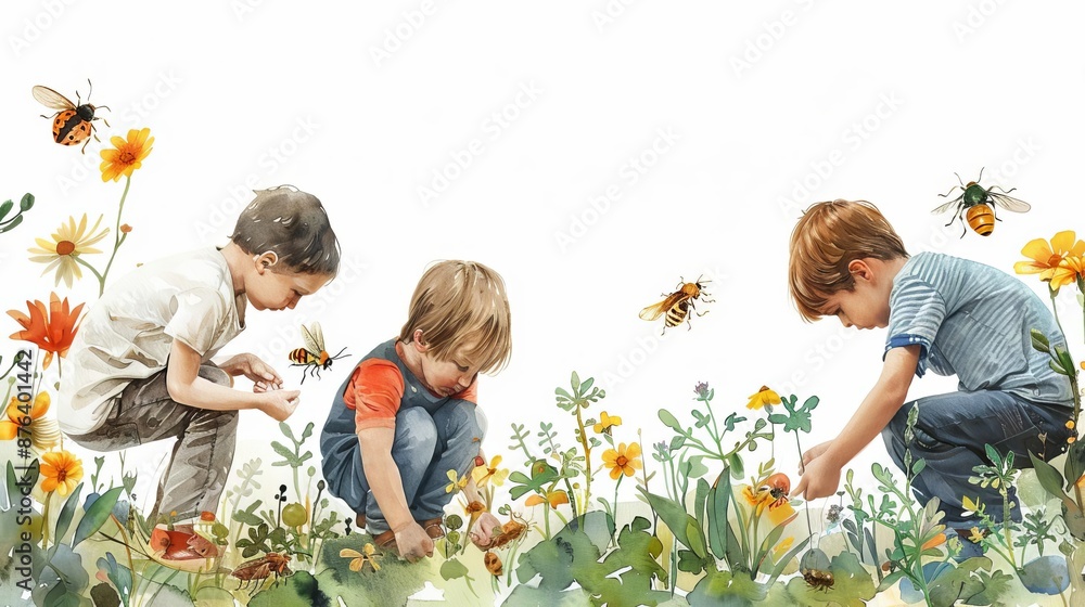 Community Garden Insects A scene showing children and adults inspecting ...