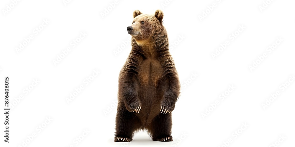 Majestic brown bear standing on hind legs isolated on white background ...