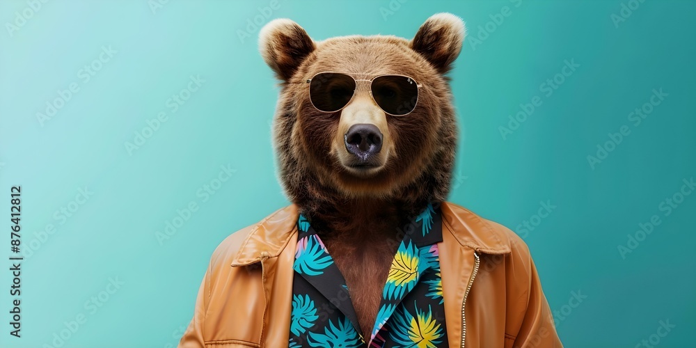 Stylish Wild Brown Bear in Sunglasses and Shiny Jacket with Modern ...