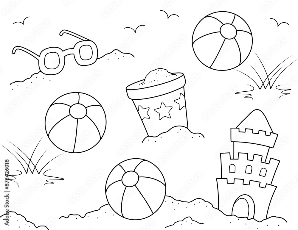 summer things and beach balls coloring sheet. print it on standard 8 ...