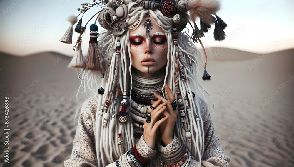 Fotografía hiperrealista de una mujer mística en el desierto, etnia ...