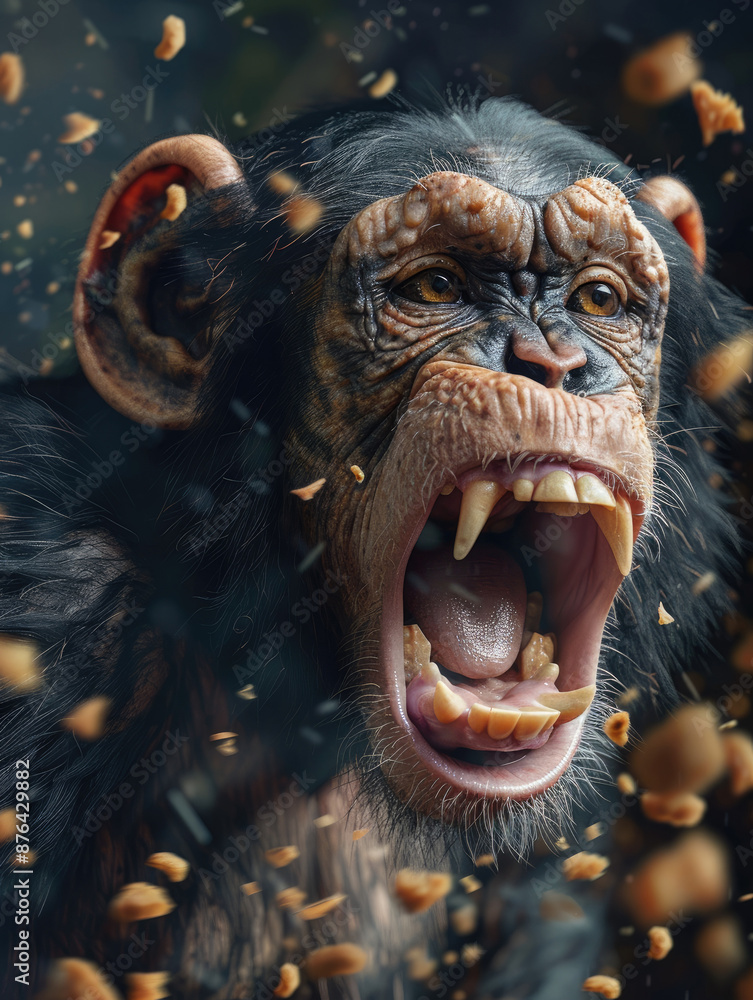 Chimpanzee Roaring with Mouth Open Wide - A close-up of a chimpanzee ...