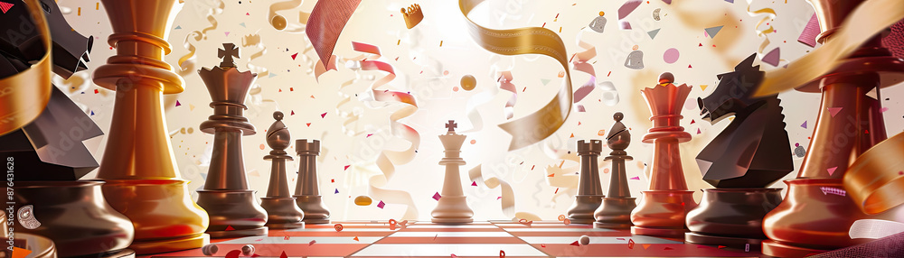 Lively International Chess Day banner with a central chessboard and ...