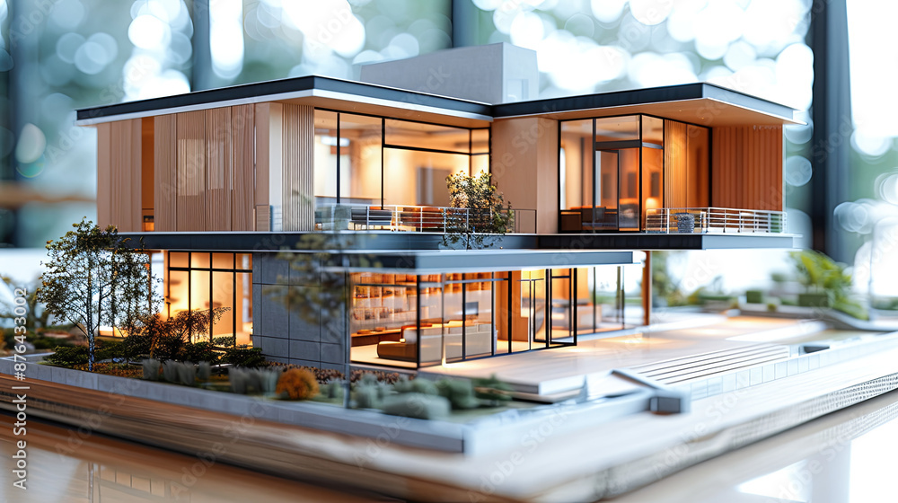 Modern Architectural Model Home with Large Windows, Deck, and ...