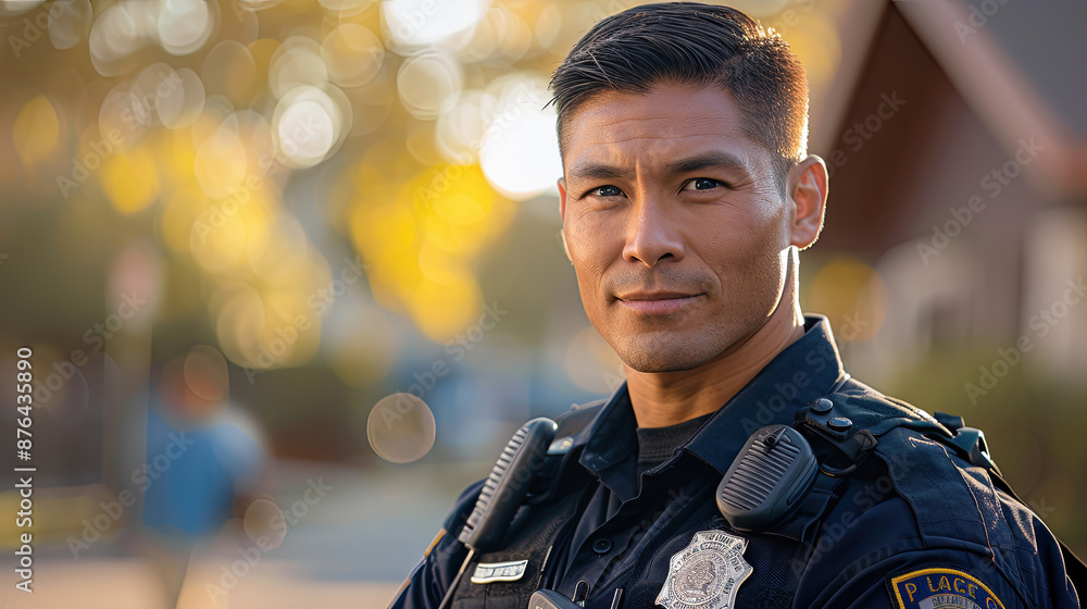 Portrait of Confident Asian American Police Officer Patrolling City ...
