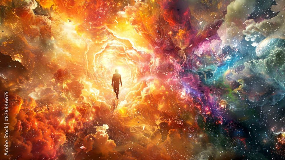 Stunning digital art of solitary figure walking through radiant ...