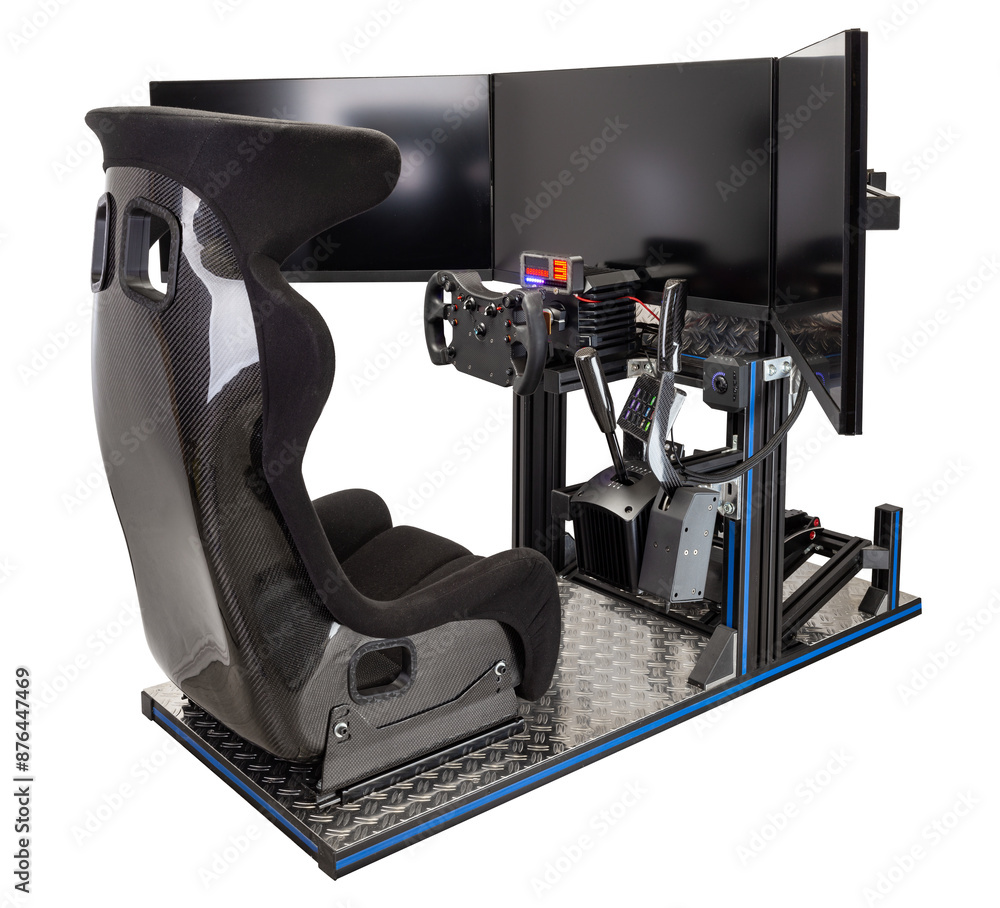 modern high tech sim racing simulator rig with lot of carbon fiber and ...