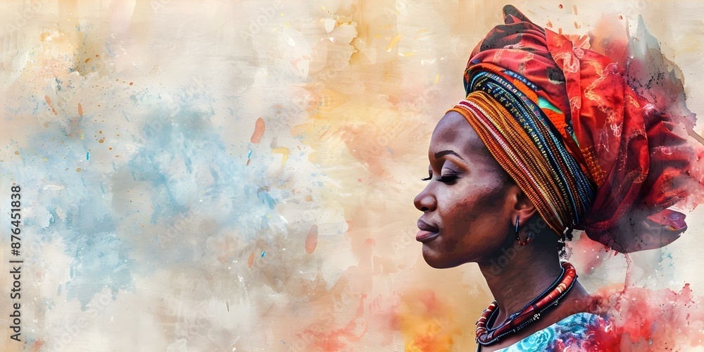 Watercolor banner with African theme featuring a Black woman ideal for ...