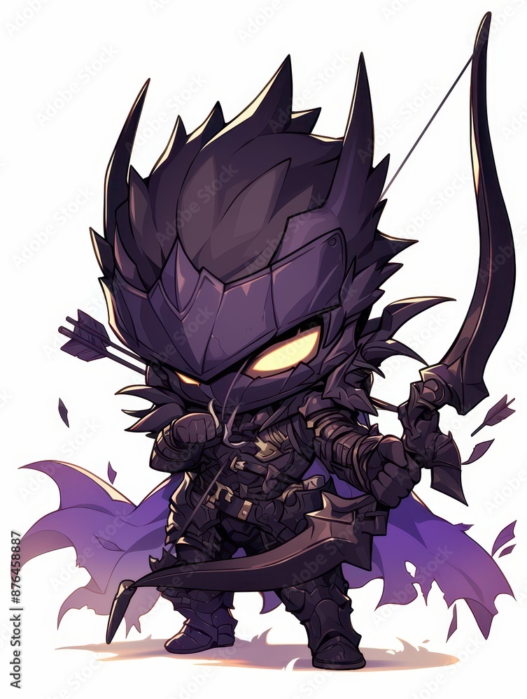 Cute chibi dark knight in full armor with a bow and arrow ready to ...