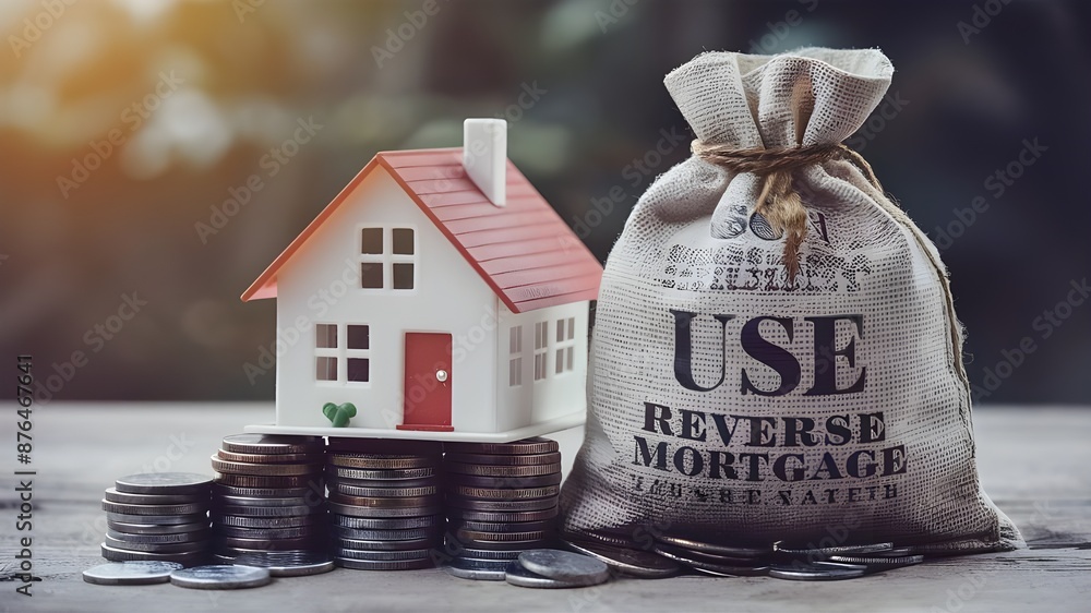 Foto de Home loan and reverse mortgage concepts. On one side, a ...
