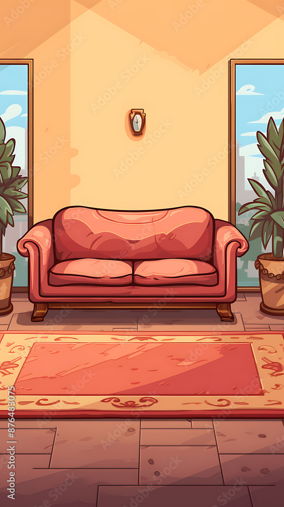 Isometric perspective cartoon style living room interior with sofa ...