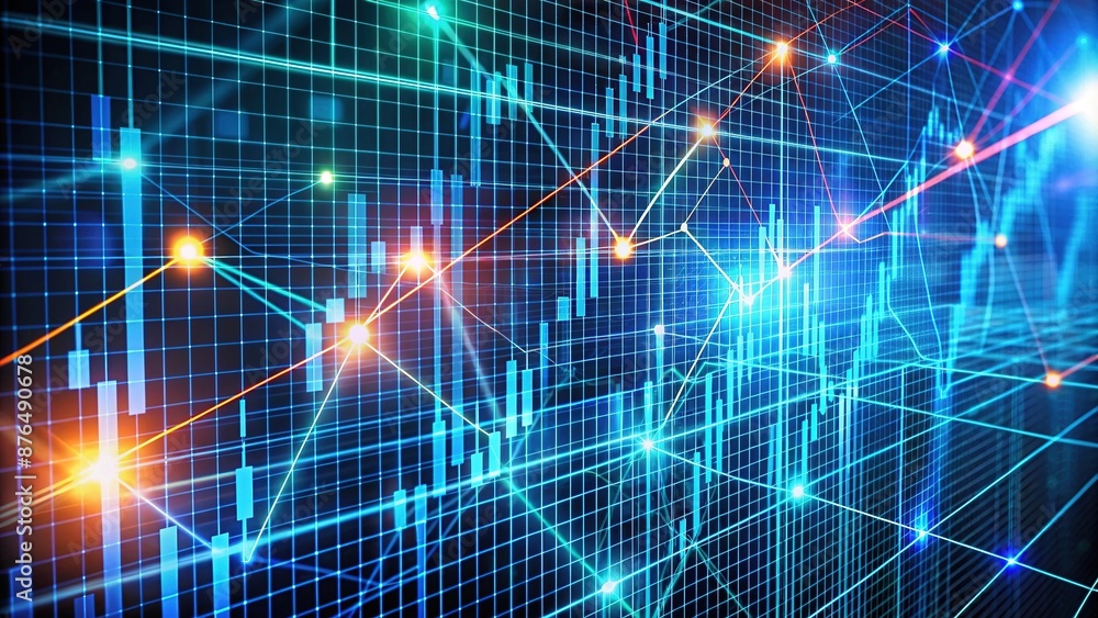 Stock market graph and bar chart price display. Data on live computer ...