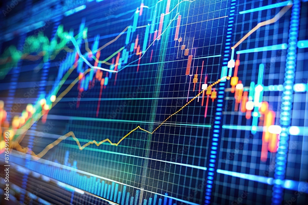 Stock market graph and bar chart price display. Data on live computer ...