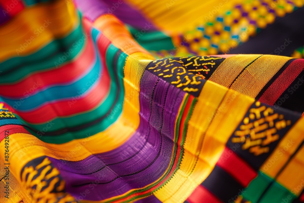 Intricate patterns and colors of kente cloth, symbolizing Ghanaian ...
