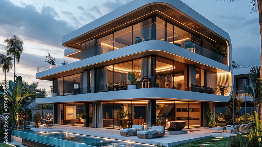 Ultra modern luxury modern mansion , exterior design elevation , a ...