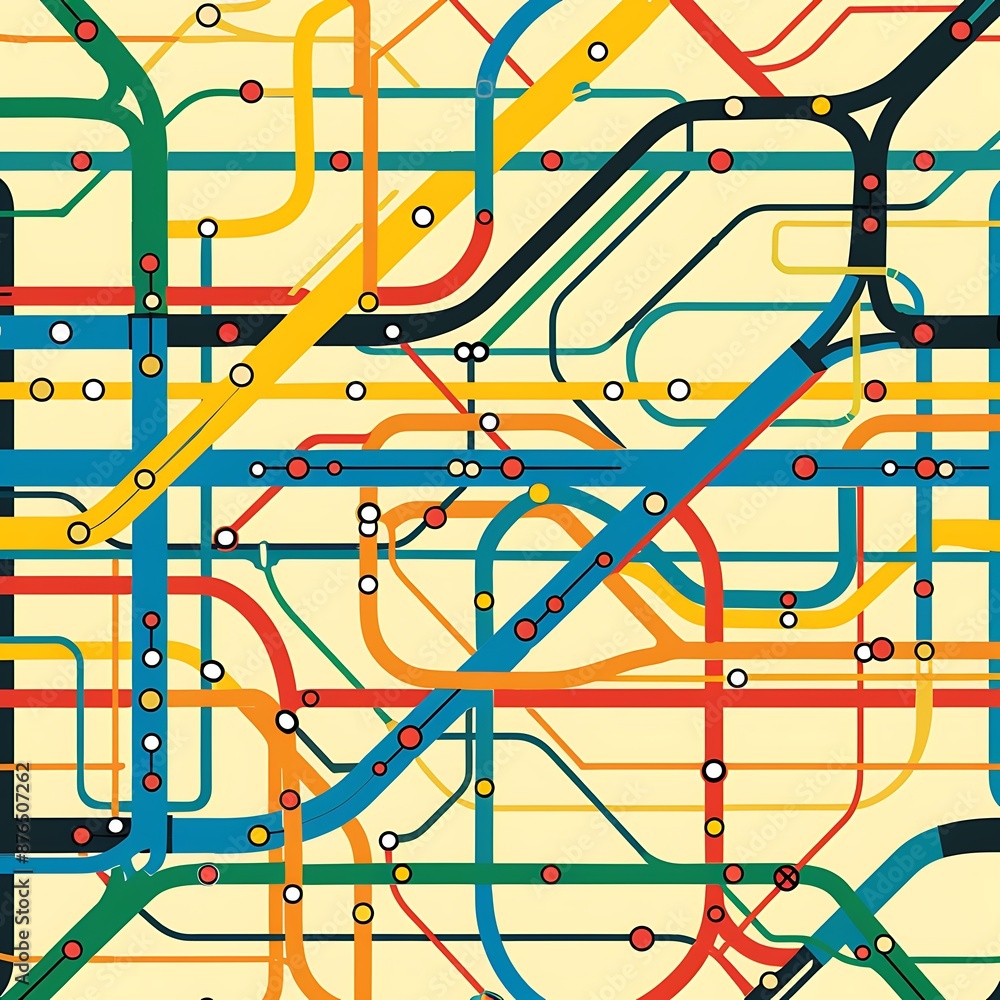 Detailed map of an underground metro system featuring colorful lines ...