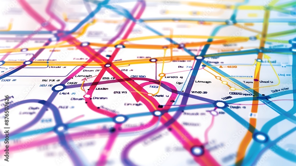 Detailed map of an underground metro system featuring colorful lines ...