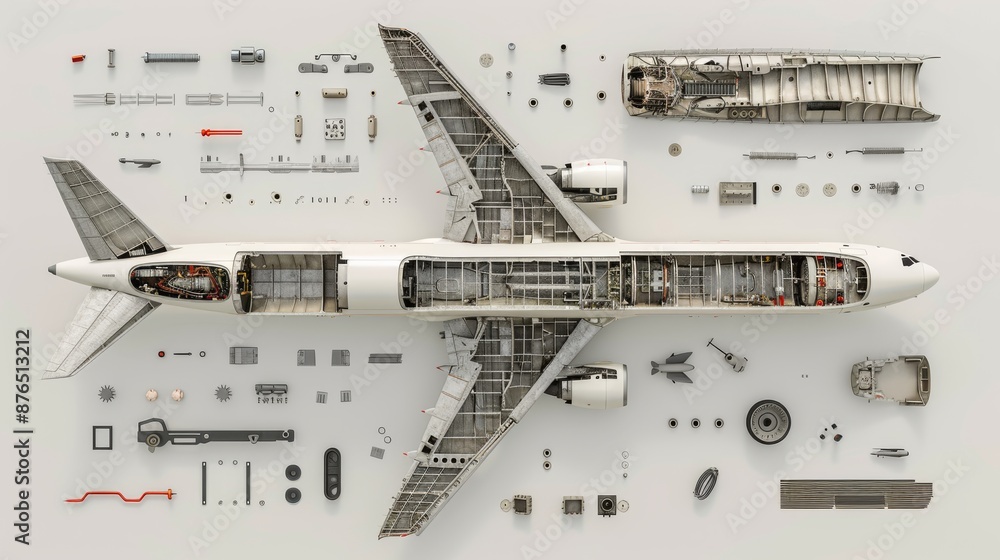Exploded View: An exploded view of an airplane mockup, with various ...