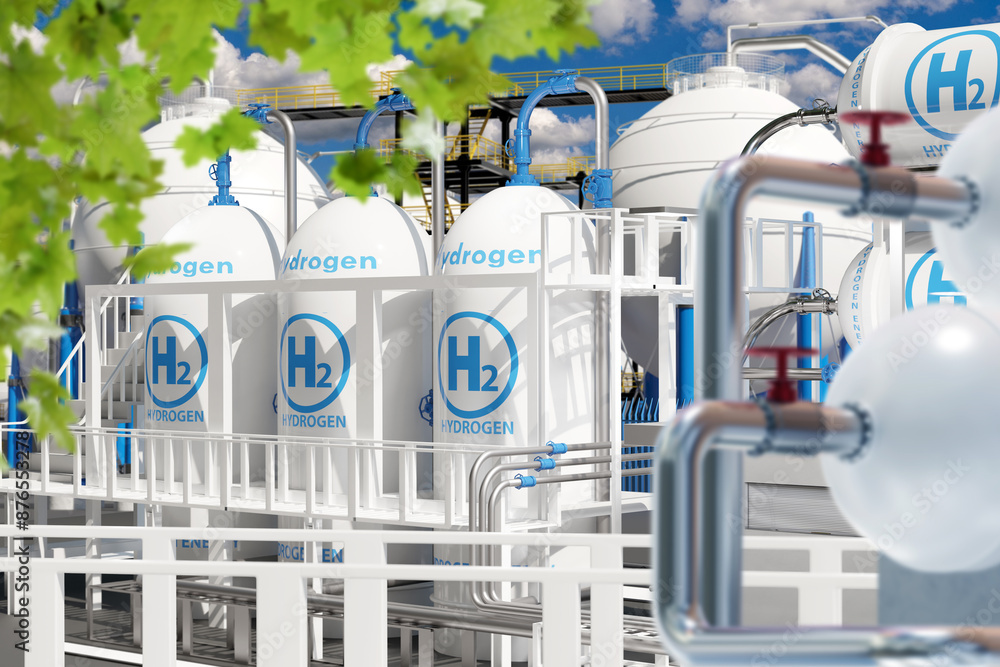 Hydrogen plant. H2 gas in high pressure tanks. Innovative hydrogen ...