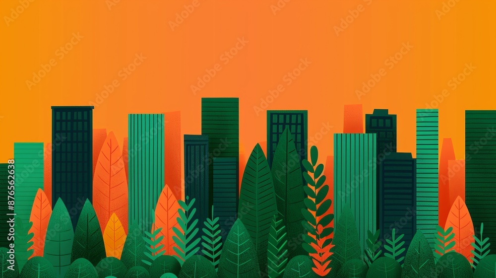 Conceptual art of nature-based solutions like green roofs and urban ...