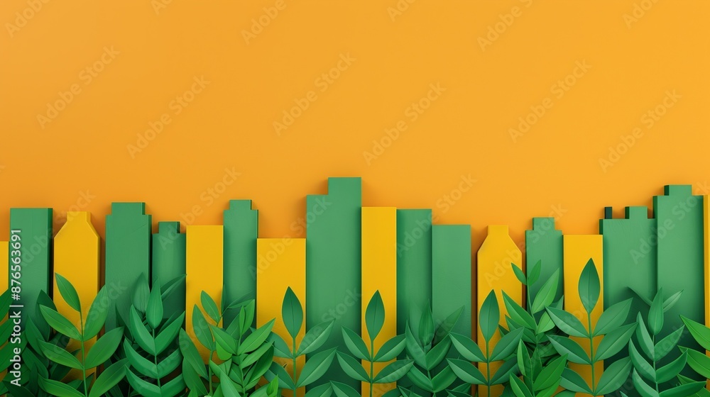 Conceptual art of nature-based solutions like green roofs and urban ...