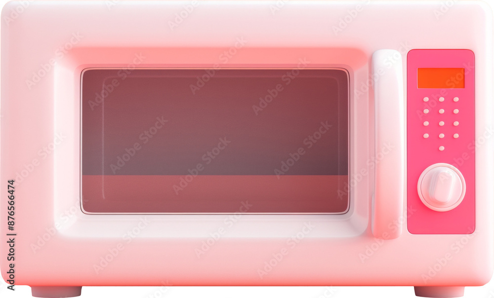 Pink microwave oven with control panel and digital display isolated on ...